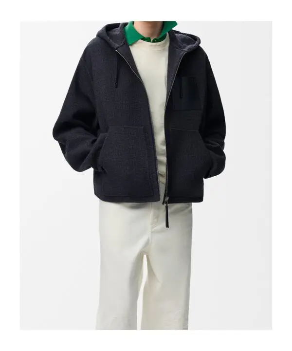 Loewe Hooded Jacket In Wool Blend - Deep Navy Blue