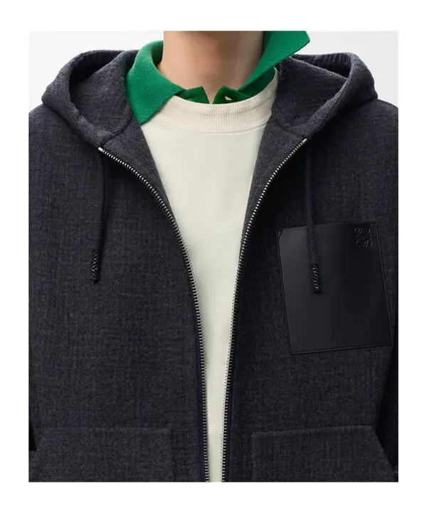 Loewe Hooded Jacket In Wool Blend - Deep Navy Blue