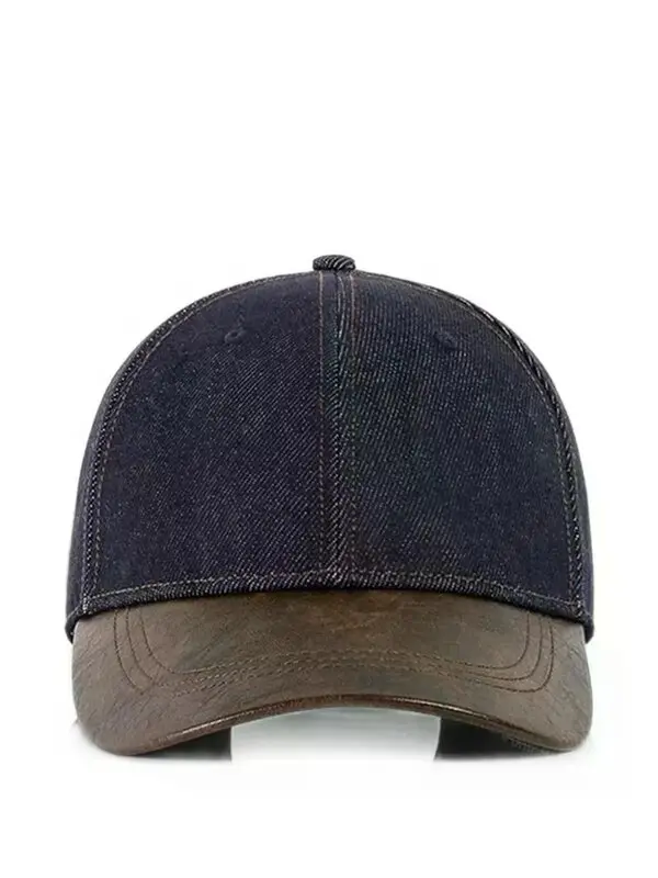 Manière De Voir Ellis In Indigo Denim Cap With Leather Brim - Blue