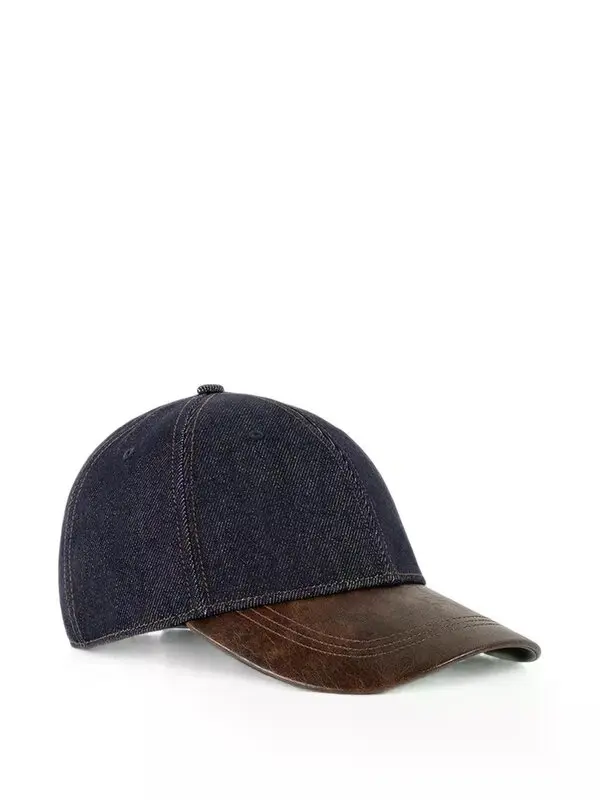 Manière De Voir Ellis In Indigo Denim Cap With Leather Brim