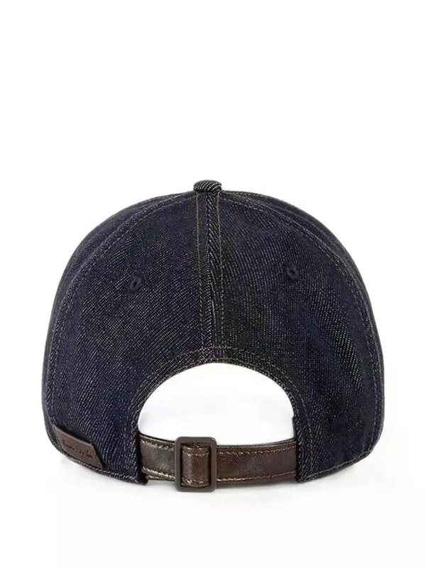 Manière De Voir Ellis In Indigo Denim Cap With Leather Brim