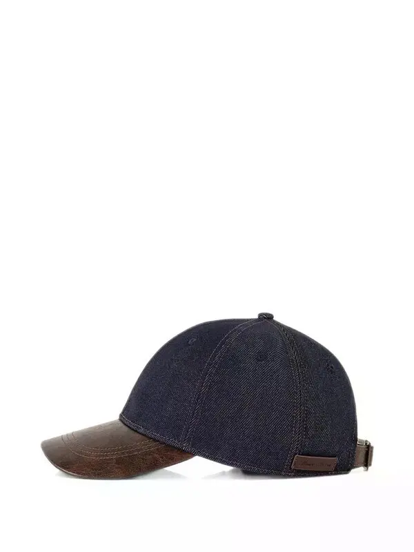 Manière De Voir Ellis In Indigo Denim Cap With Leather Brim