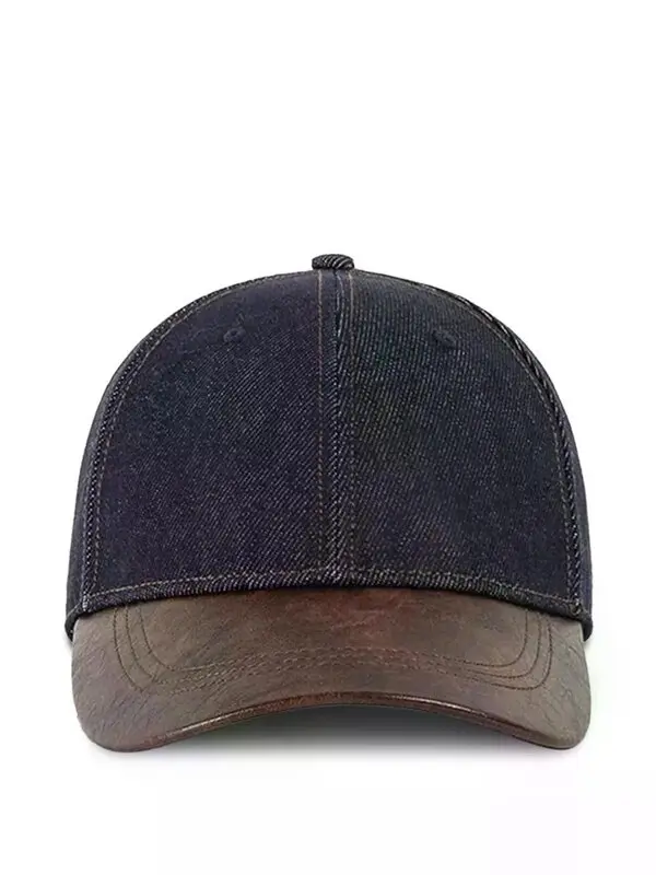 Manière De Voir Ellis In Indigo Denim Cap With Leather Brim - Blue