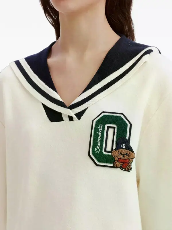 CHOCOOLATE Sailor-collar Logo-patch Sweater - Neutrals