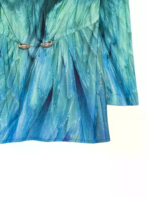 Roberto Cavalli 2000s Feather-print V-neck Top