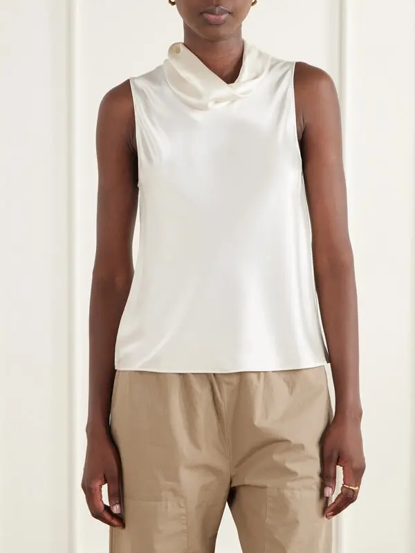 LESET Barb Draped Satin Blouse - Neutrals