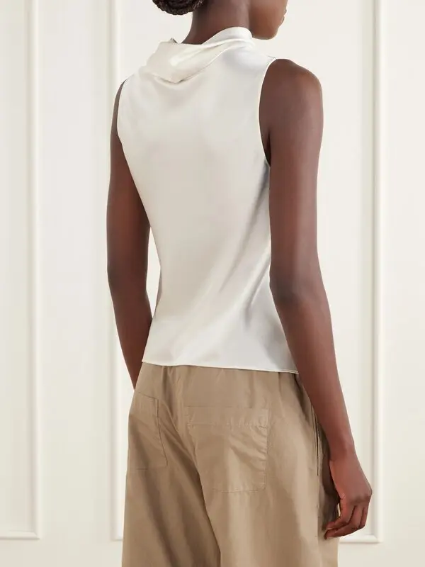 LESET Barb Draped Satin Blouse - Neutrals