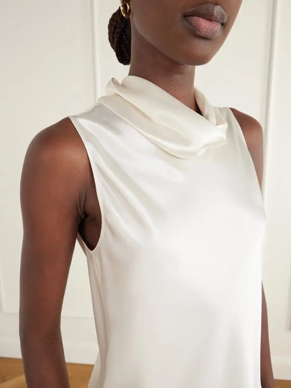 LESET Barb Draped Satin Blouse - Neutrals