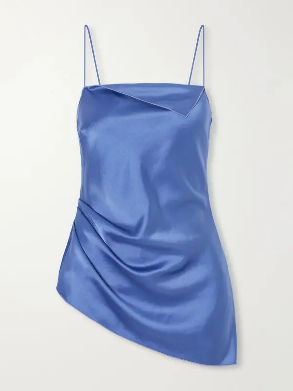 LA LIGNE Asymmetrical Gathered Satin Cami - Blue