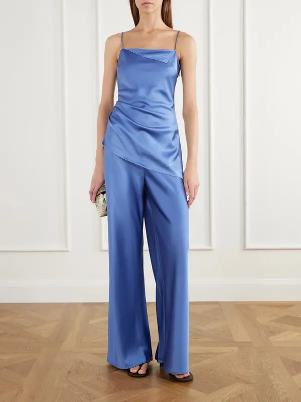 LA LIGNE Asymmetrical Gathered Satin Cami - Blue