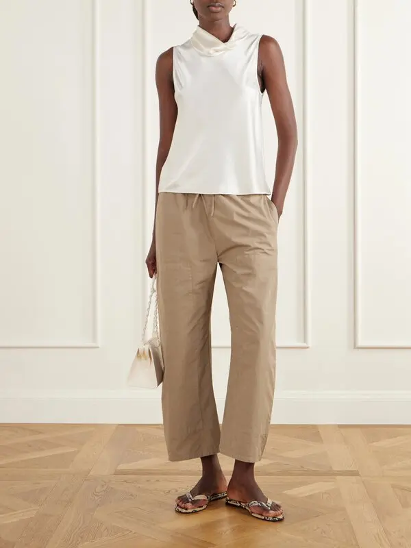 LESET Kyoto Drawstring Cotton-poplin Barrel-leg Pants