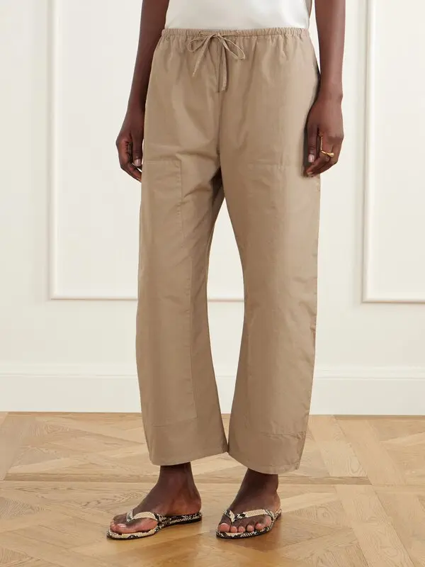 LESET Kyoto Drawstring Cotton-poplin Barrel-leg Pants