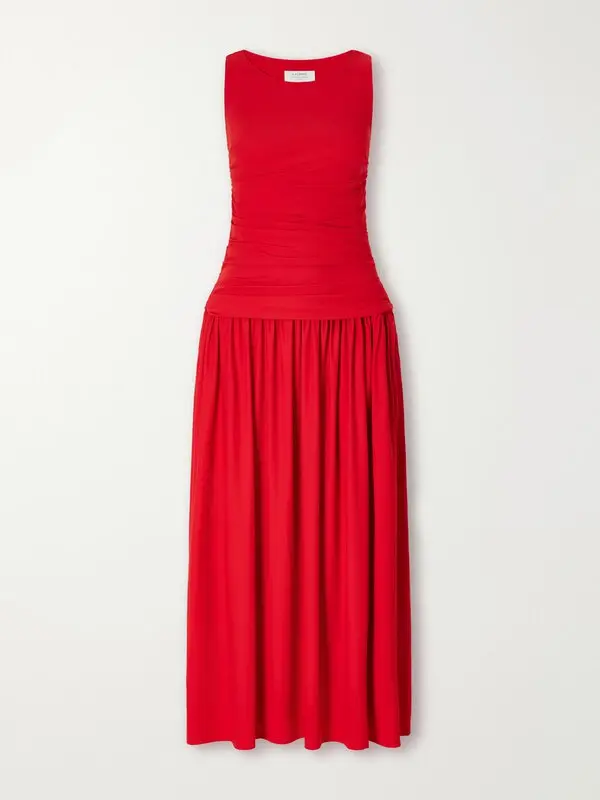 LA LIGNE Ruched Pleated Stretch-jersey Midi Dress