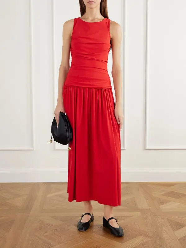 LA LIGNE Ruched Pleated Stretch-jersey Midi Dress
