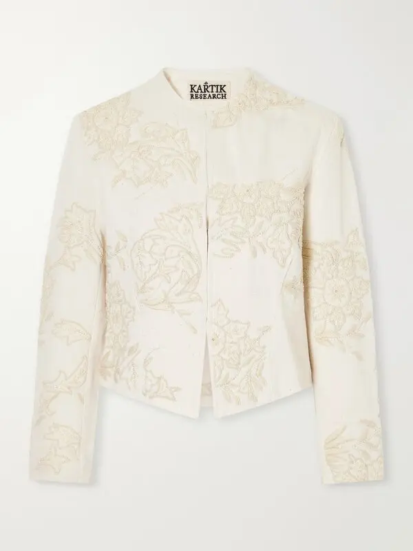 KARTIK RESEARCH Bead-embroidered Denim Jacket - Neutrals