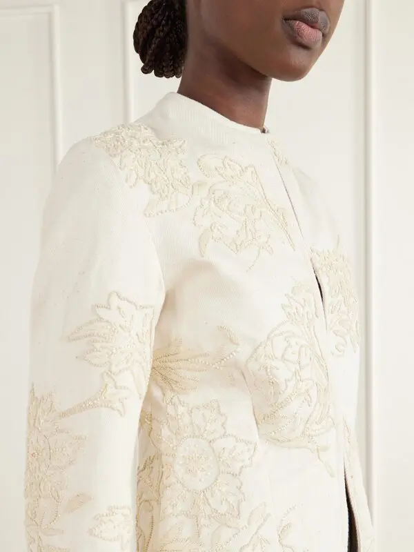 KARTIK RESEARCH Bead-embroidered Denim Jacket - Neutrals