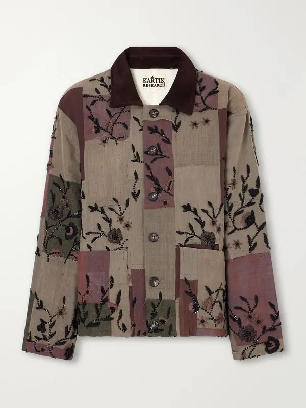 KARTIK RESEARCH Embellished Suede-trimmed Patchwork Woven Cotton Jacket