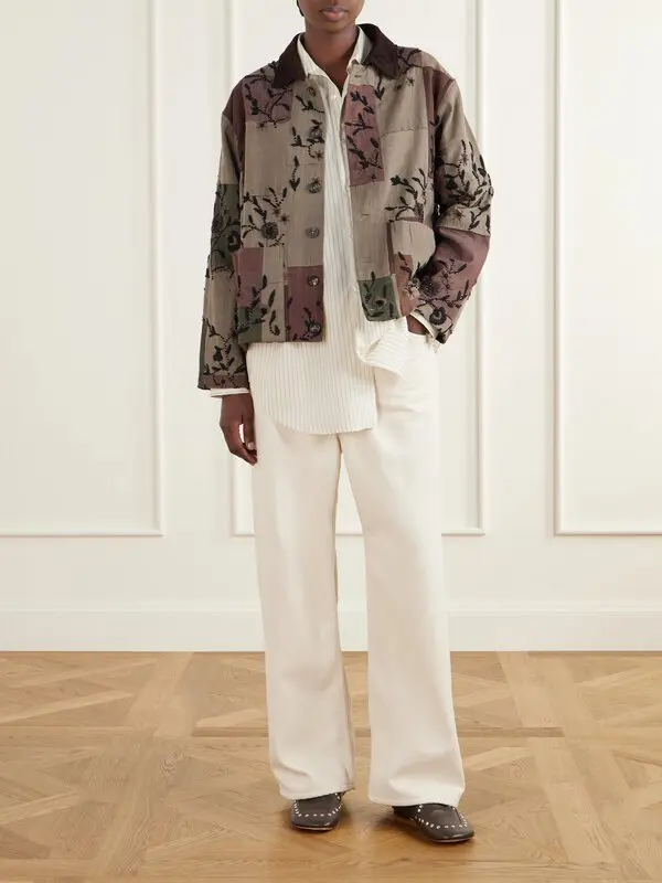 KARTIK RESEARCH Embellished Suede-trimmed Patchwork Woven Cotton Jacket