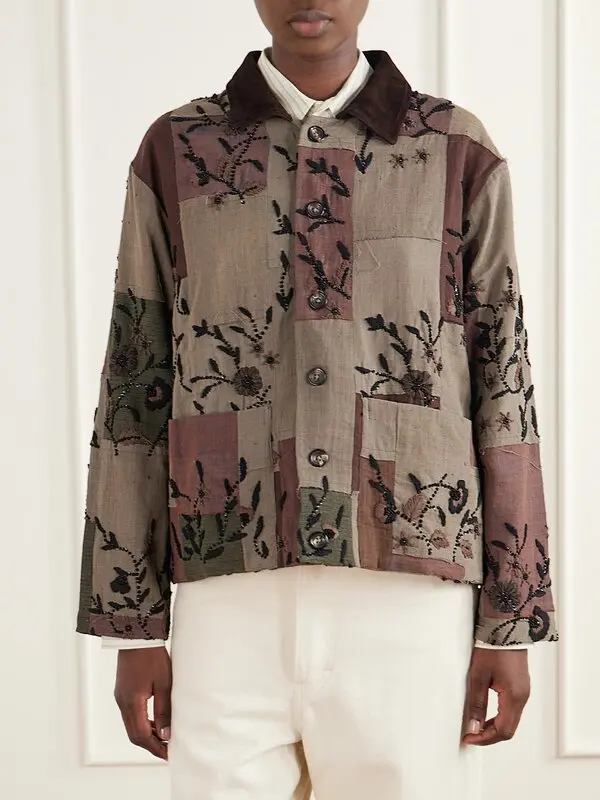 KARTIK RESEARCH Embellished Suede-trimmed Patchwork Woven Cotton Jacket