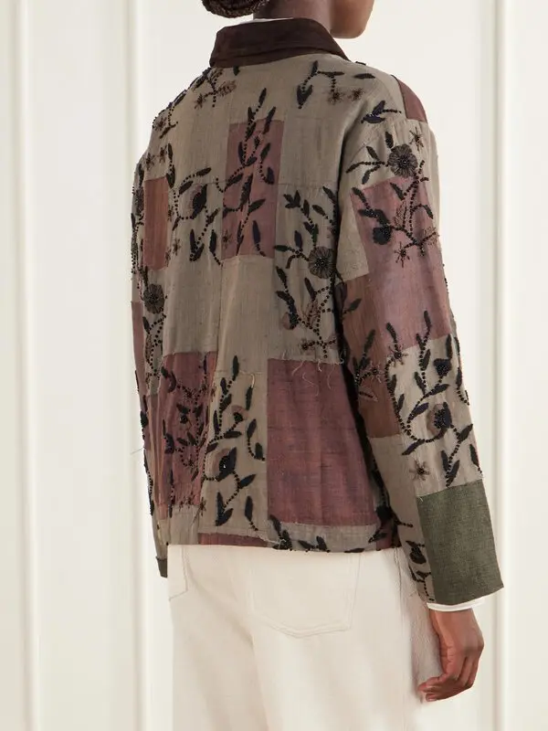 KARTIK RESEARCH Embellished Suede-trimmed Patchwork Woven Cotton Jacket