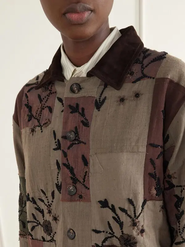 KARTIK RESEARCH Embellished Suede-trimmed Patchwork Woven Cotton Jacket
