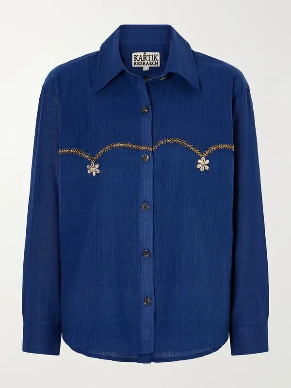 KARTIK RESEARCH Bead-embellished Layered Striped Cotton Shirt