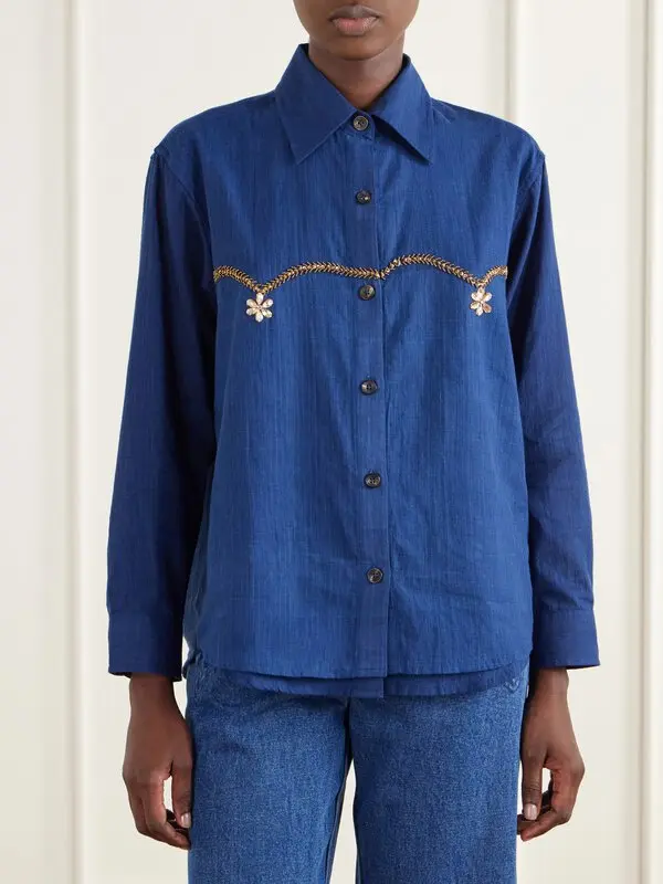 KARTIK RESEARCH Bead-embellished Layered Striped Cotton Shirt