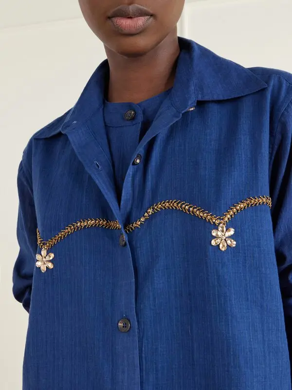 KARTIK RESEARCH Bead-embellished Layered Striped Cotton Shirt