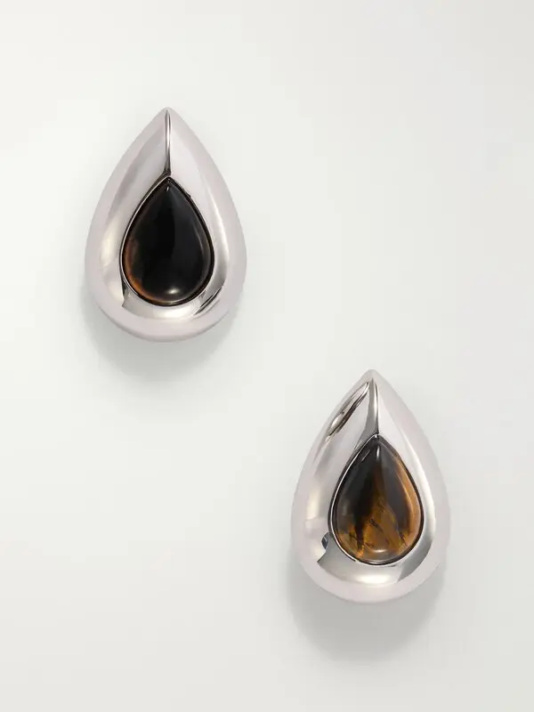 JULIETTA Vale Rhodium-plated Tiger's Eye Earrings - Silver