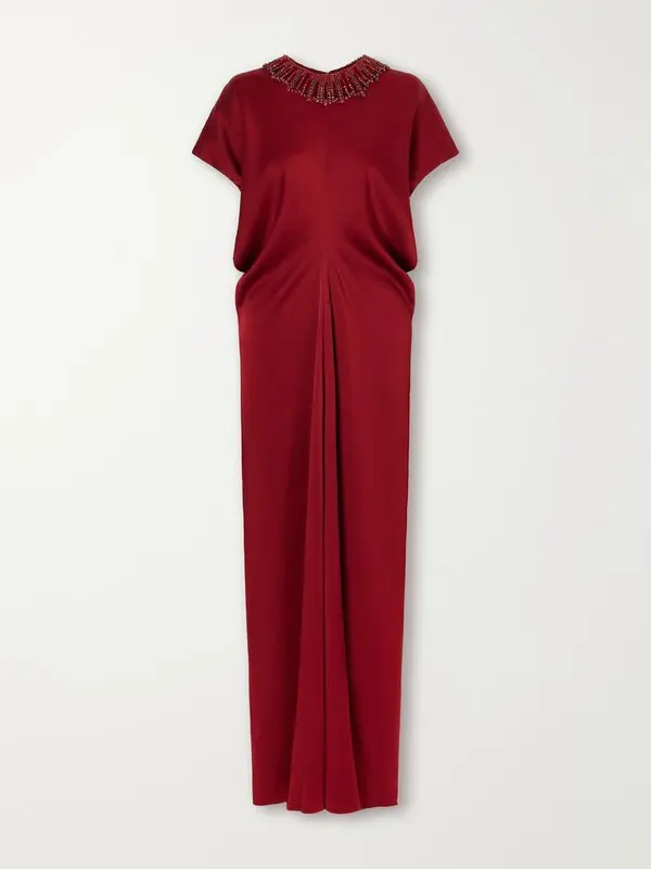 Jenny Packham Novak Crystal-embellished Draped Satin Gown - Red