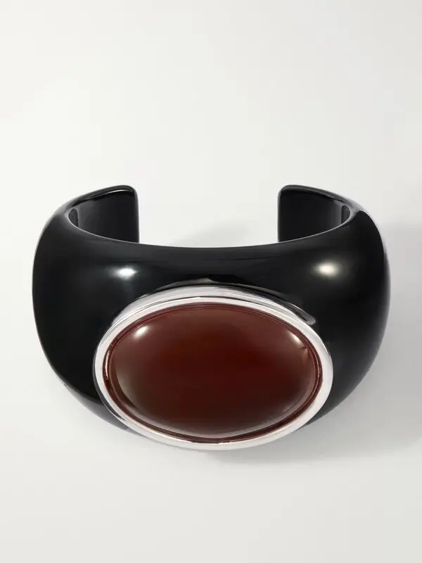 JULIETTA Lina Rhodium-plated Resin Carnelian Bangle - Black