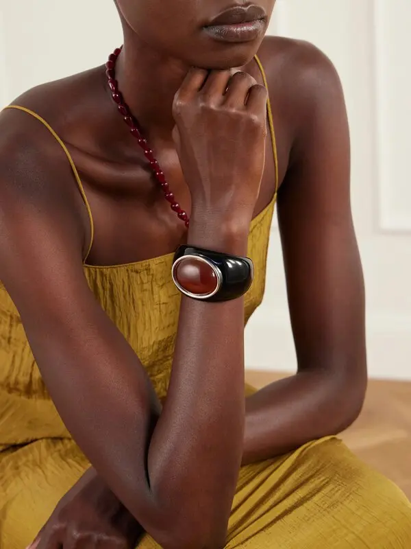 JULIETTA Lina Rhodium-plated Resin Carnelian Bangle - Black