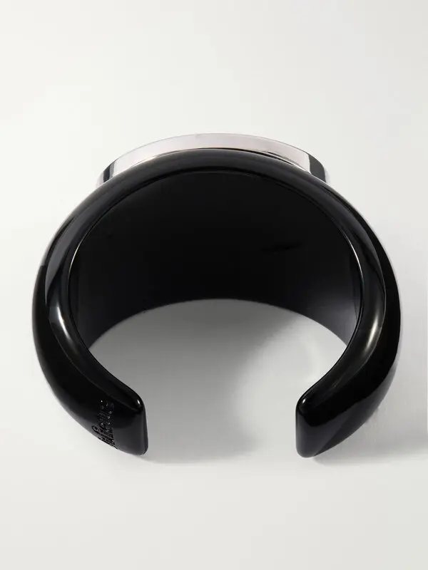 JULIETTA Lina Rhodium-plated Resin Carnelian Bangle - Black