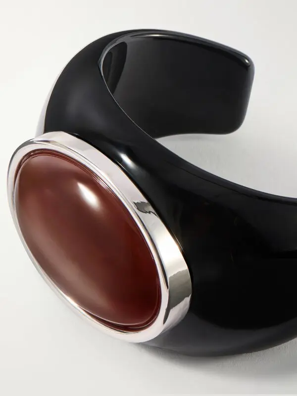 JULIETTA Lina Rhodium-plated Resin Carnelian Bangle - Black