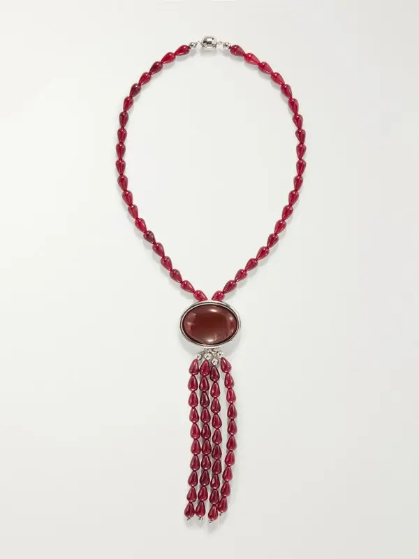 JULIETTA Clio Rhodium-plated Carnelian Beaded Necklace