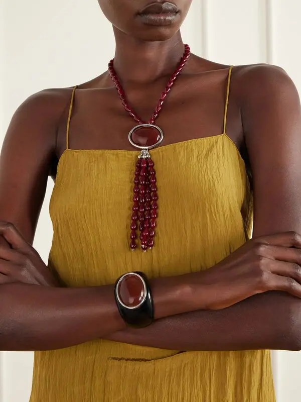 JULIETTA Clio Rhodium-plated Carnelian Beaded Necklace
