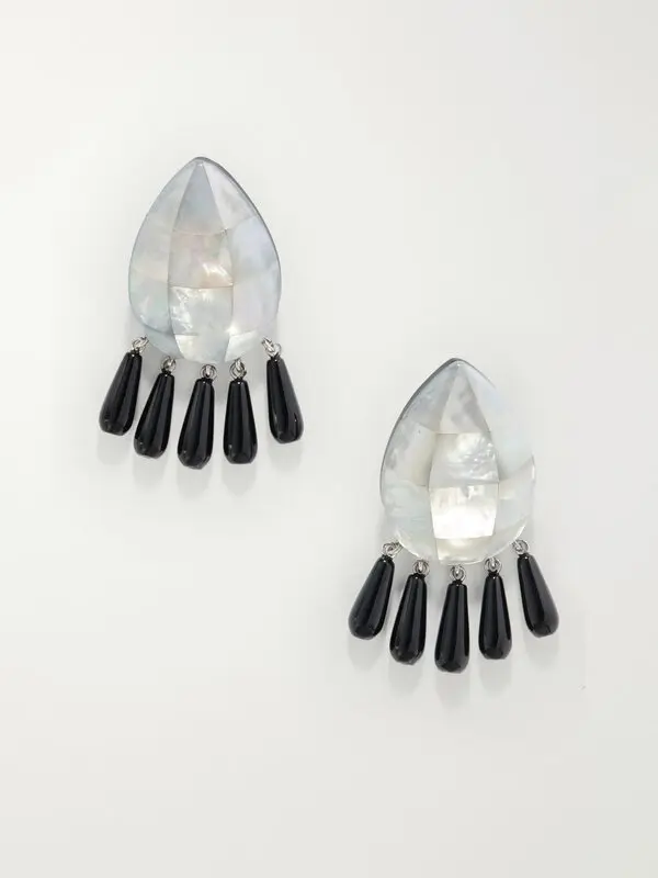 JULIETTA Lucia Rhodium-plated Mother-of-pearl And Onyx Earrings - Black