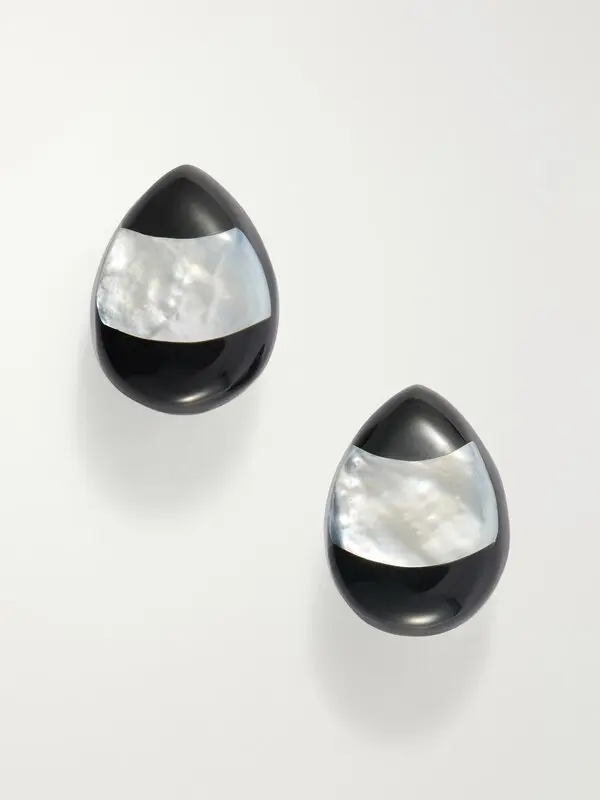 JULIETTA Divina Rhodium-plated Resin And Mother-of-pearl Earrings - Black