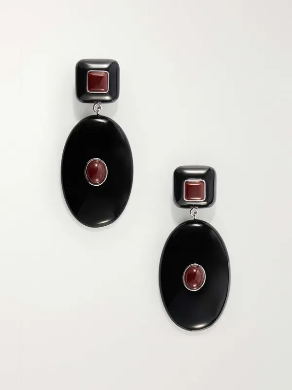 JULIETTA Pantheon Rhodium-plated Resin Carnelian Earrings - Black