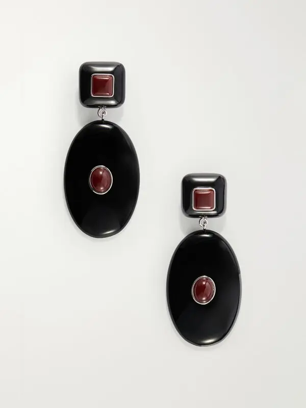 JULIETTA Pantheon Rhodium-plated Resin Carnelian Earrings - Black
