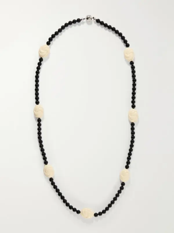 JULIETTA Myra Rhodium-plated Onyx Beaded Necklace - Black