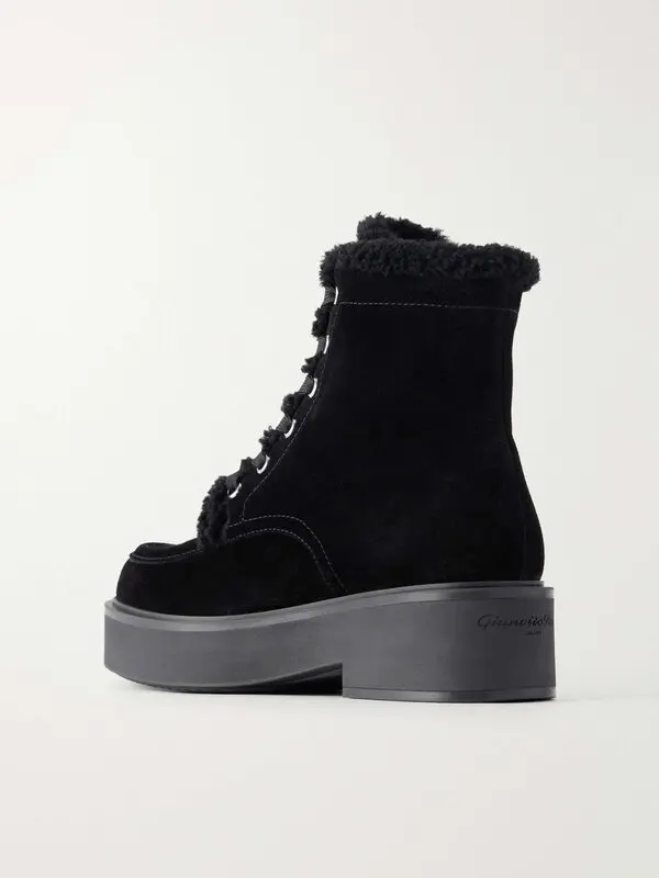 GIANVITO ROSSI Shearling-trimmed Suede Ankle Boots