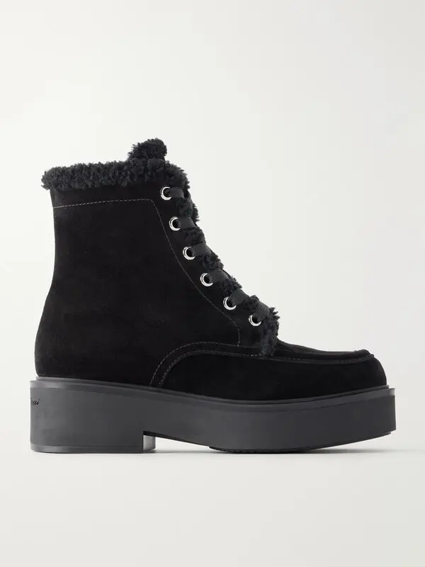 GIANVITO ROSSI Shearling-trimmed Suede Ankle Boots - Black