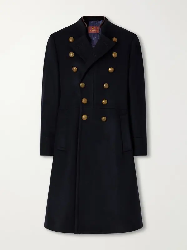 Etro Double-breasted Felted Wool-blend Coat - Blue