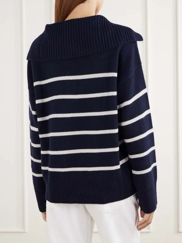 FRAME Striped Cashmere Polo Sweater
