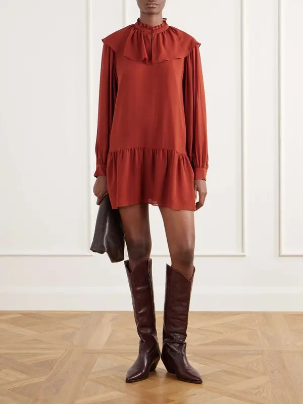 FRAME Tiered Ruffled Silk-chiffon Mini Dress
