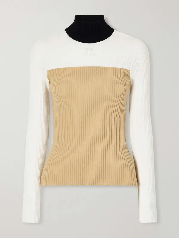 COURREGES Logo-embroidered Ribbed Jersey Sweater