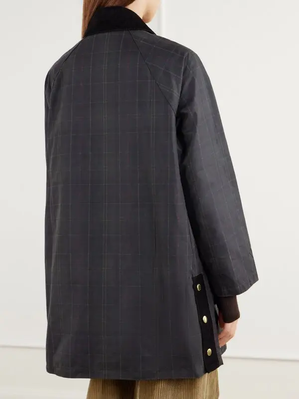 Barbour Checked Corduroy-trimmed Waxed-cotton Coat - Green