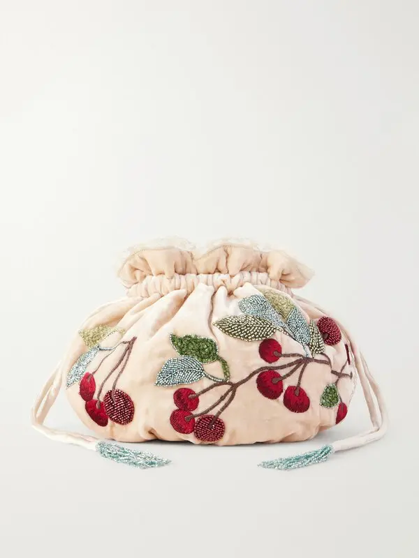 Bernadette Round Bag Bead-embellished Embroidered Lace-trimmed Velvet Clutch - Multi