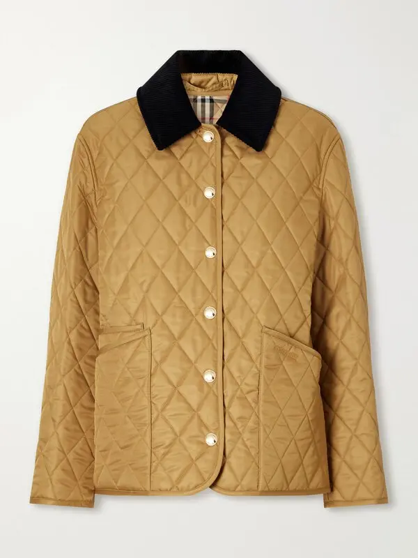 Burberry Corduroy-trimmed Quilted Shell Jacket - Brown